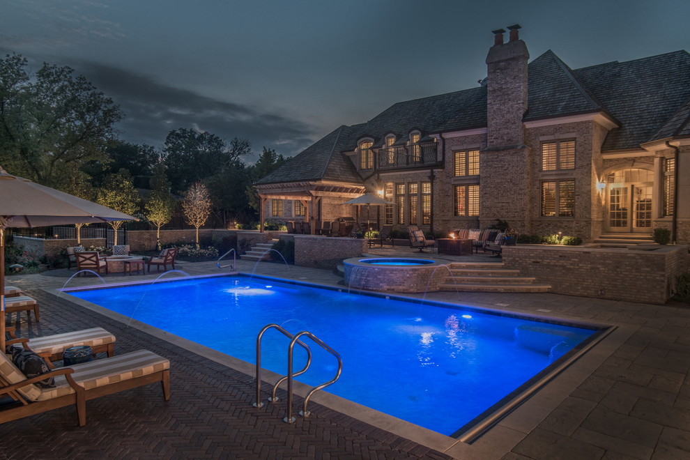 Northfield, IL Swimming Pool, Raised Spa with waterfall - Traditional ...