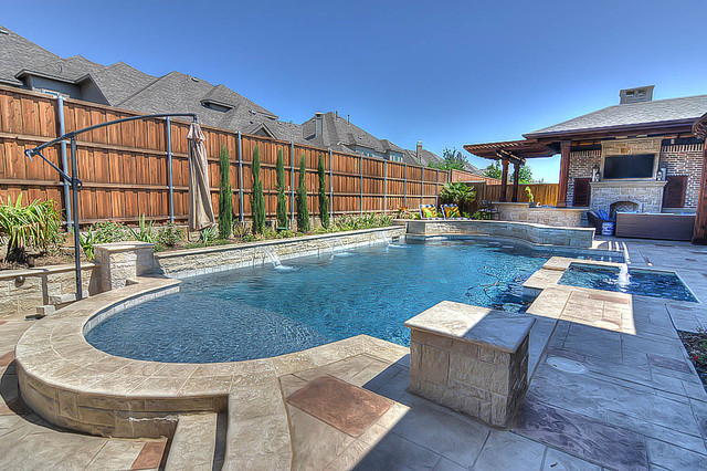Oniel Grecian Style Pool And Spa W Outdoor Living Contemporary