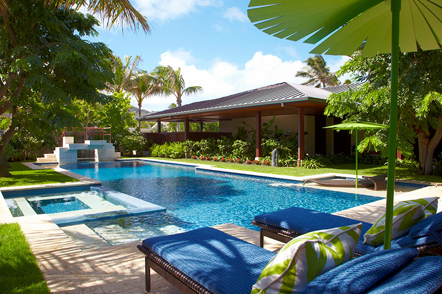 Oahu Beach Front Residence - Outdooor Wet Lounge - Tropical - Pool ...