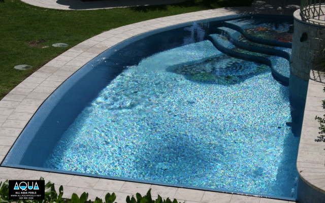 Oceanfront Pool with Custom Glass Tile Mosaic - Beach Style - Pool ...