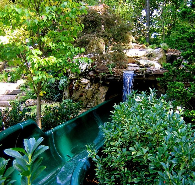 Old Westbury Swimming Pool with Water Slide, Waterfalls and Beach Entry ...