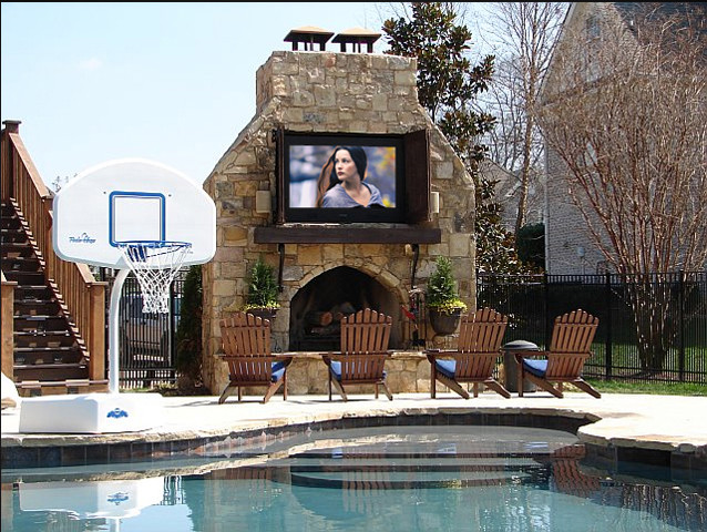 OUTDOOR FIEPLACE AND TV - Contemporary - Pool - Nashville - by Creative ...