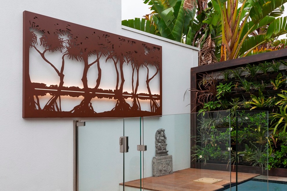 Outdoor living: By the pool with Entanglements laser cut metal art ...