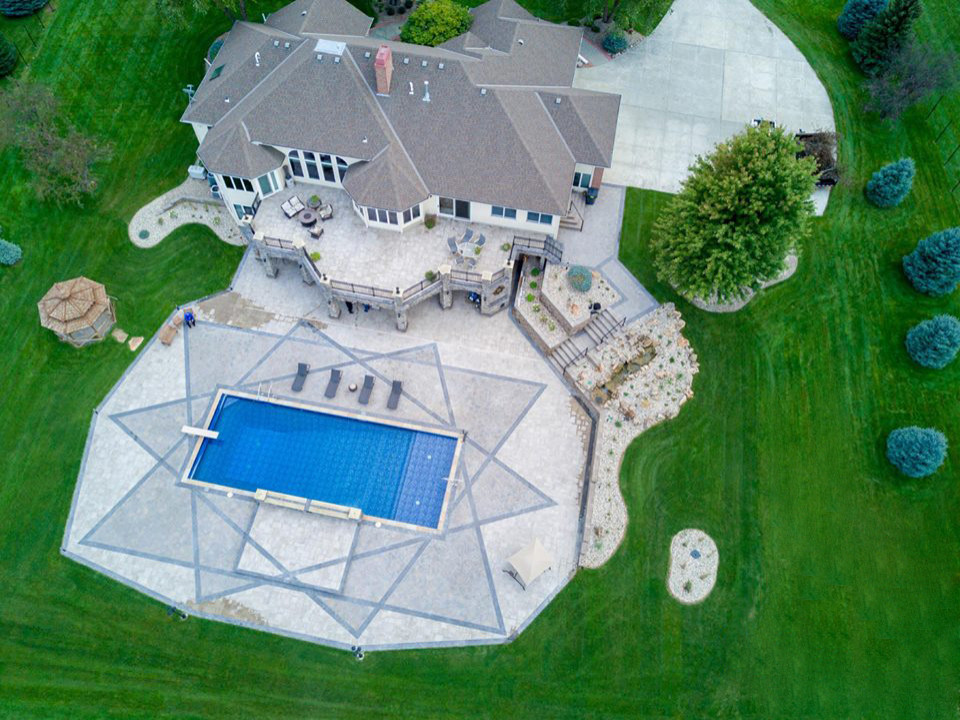 Overhead View of Amazing Swimming Pool, Patio, and Landscape - Pool ...