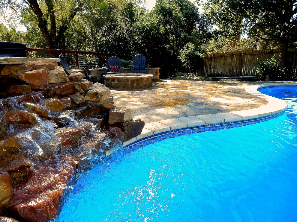 Pool & patio with covered area and outdoor kitchen - Rustic - Pool ...