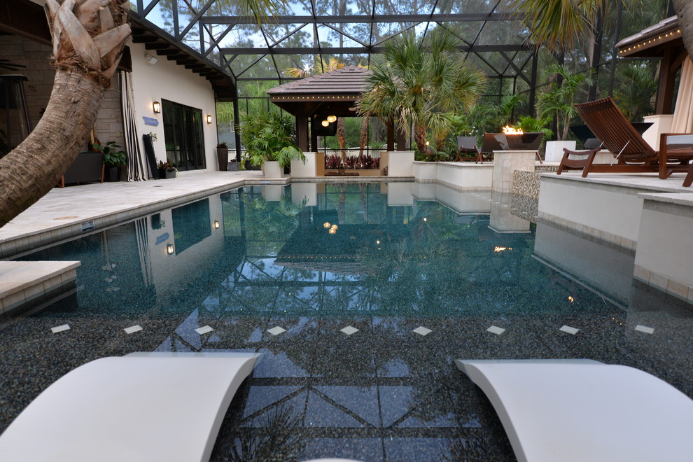 Pool in Lake Mary, FL with sun shelf, swim up bar, fire bowl, floor ...