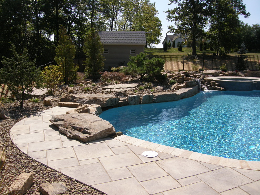 Pool oasis with stream and waterfall - Montagne - Piscine - Autres ...
