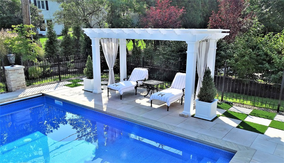 Pool Project with checker board turf and stone patio - Contemporary ...