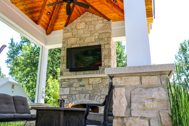 Pool-Side Outdoor Room with a Fireplace - Pool - St Louis - by ...