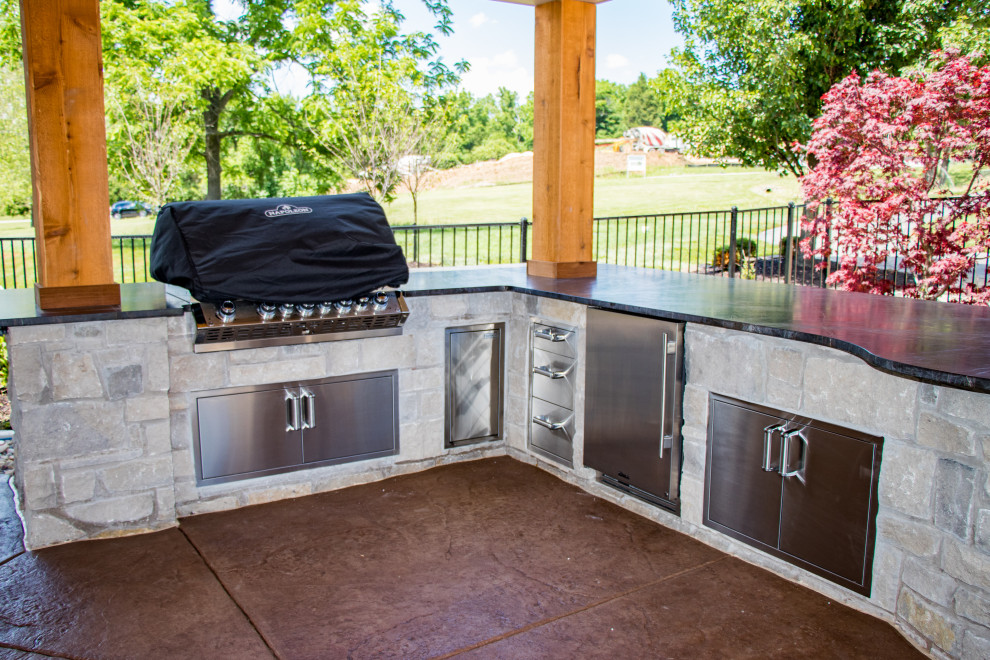 Pool-Side Outdoor Room with Grilling & Bar Area and Fireplace - Pool ...