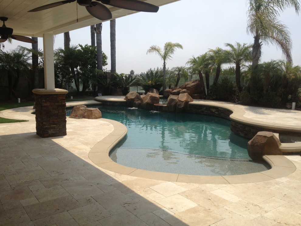 Pool, Spa & Backyard Remodel (baja shelf, paving, firepit, outdoor ...