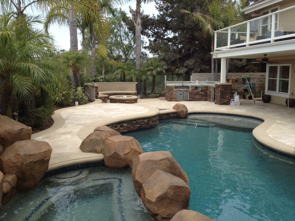 Pool, Spa & Backyard Remodel (baja shelf, paving, firepit, outdoor ...