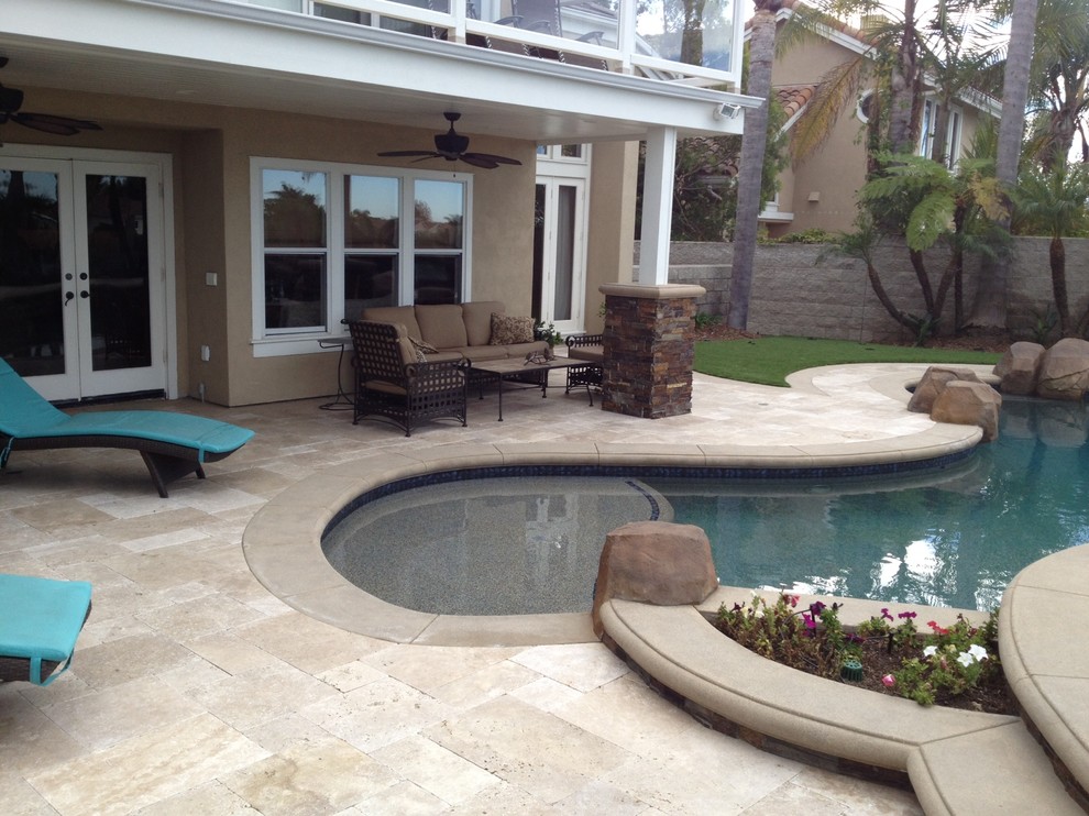 Pool, Spa & Backyard Remodel (baja shelf, paving, firepit, outdoor ...