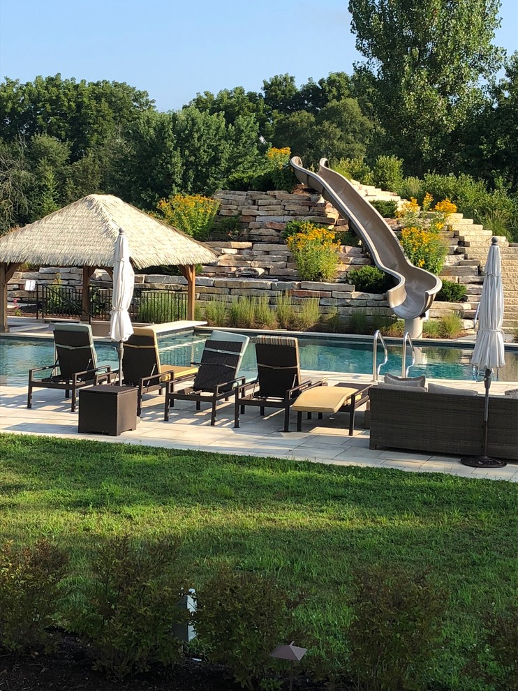 Pool surround and stone "slide" wall - Traditional - Pool - Chicago ...