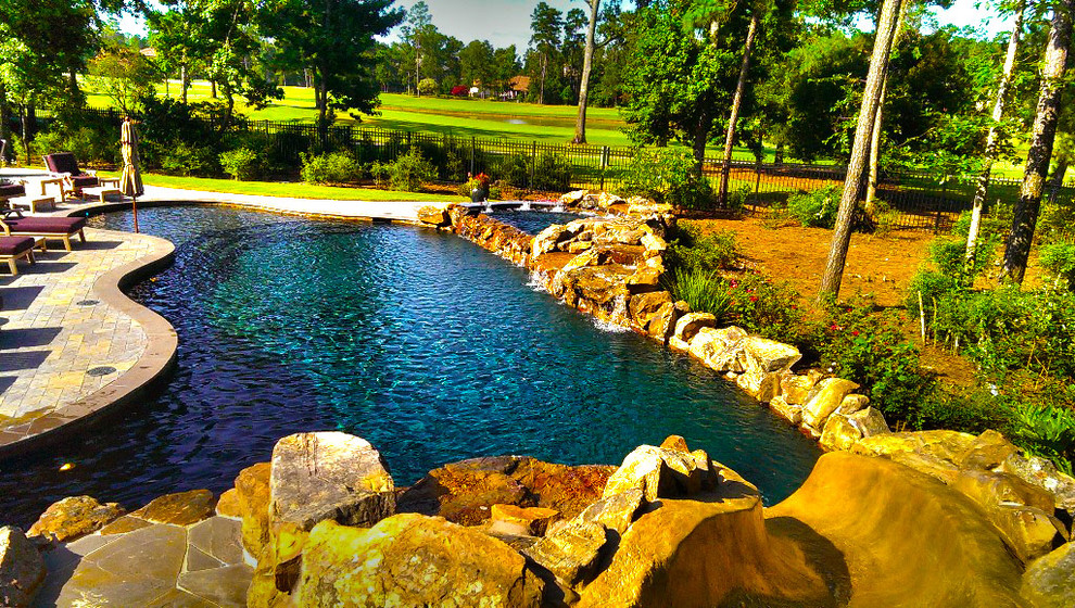 Pool with Rock Slide - Tropical - Pool - Houston - by Absolutely ...