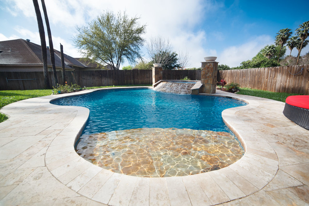 Pool with Shelf and Raised Spa with Cascading Waterfall - Contemporary ...