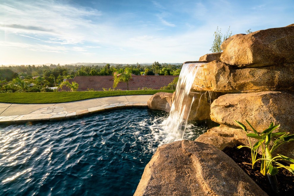 Pool with slide, water fall and fire feature! - Contemporary - Pool ...