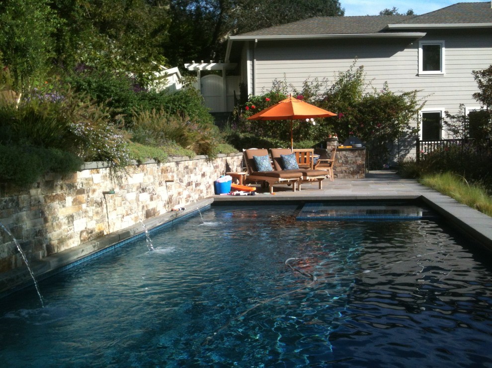 pool with spa and raised sitting area - Contemporary - Pool - San ...