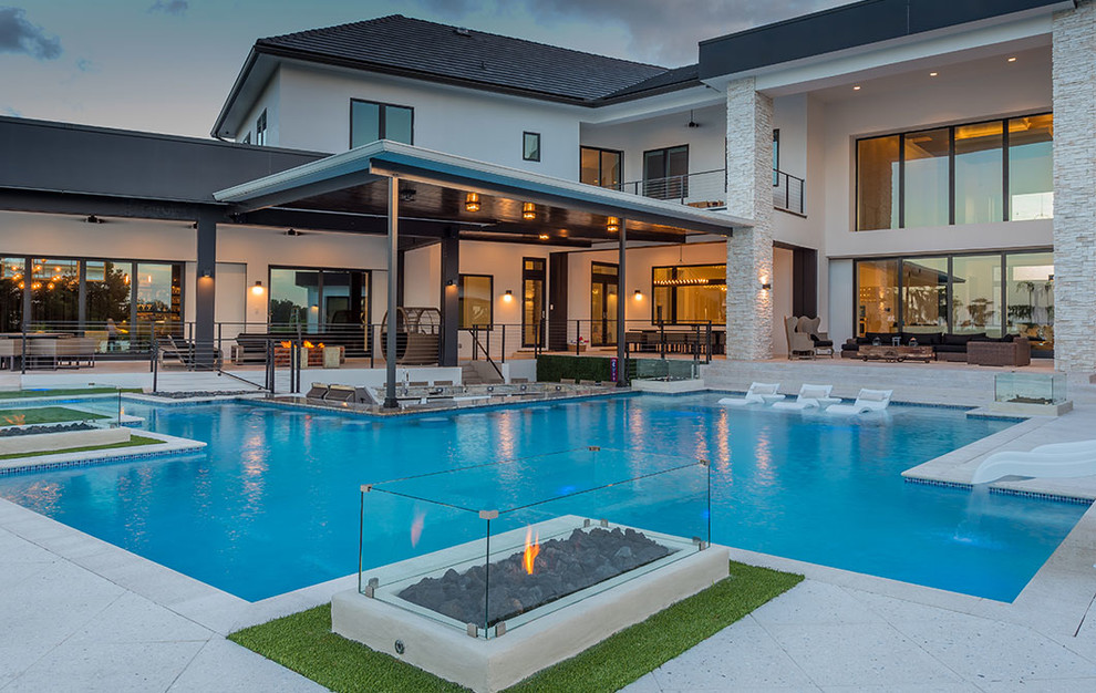 Pool with Swim-Up Bar and Fire Features - Contemporary - Pool - Orlando ...