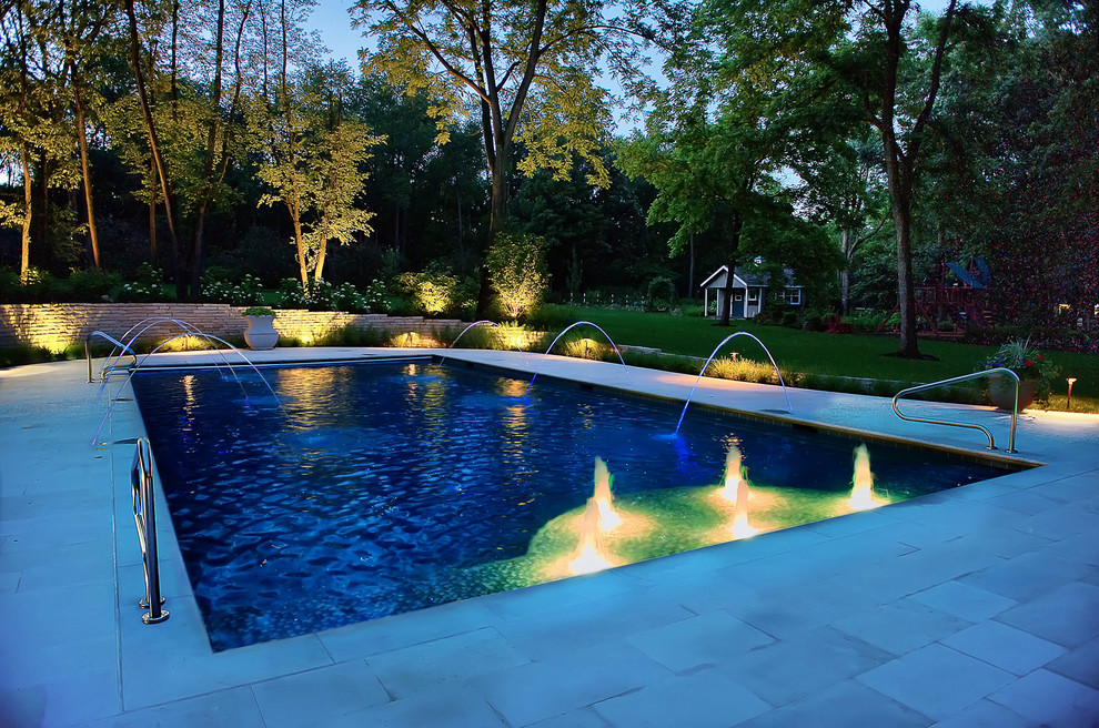 Pool with Water Features and Fiber Optic Stars - Traditional - Pool ...