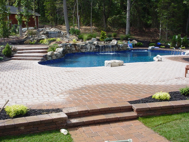 Poolscape with Moss Rock Waterfall - Swimming Pool & Hot Tub - New York ...