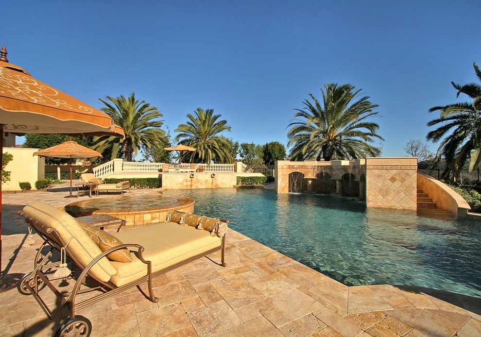 Poolside Seating with Waterfall Views - Resort Living - Mediterranean ...