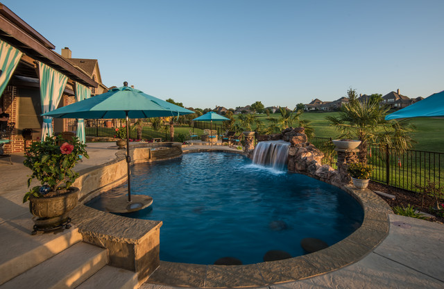 Raised Beam Free-Form Pool with Tiered Spa - Contemporary - Pool ...