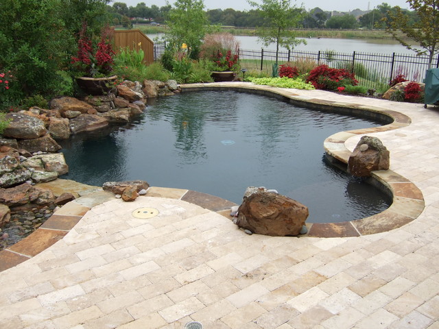 RAISED SPA WITH STREAM AND TRAVERTINE PAVERS. McKINNEY, TEXAS ...