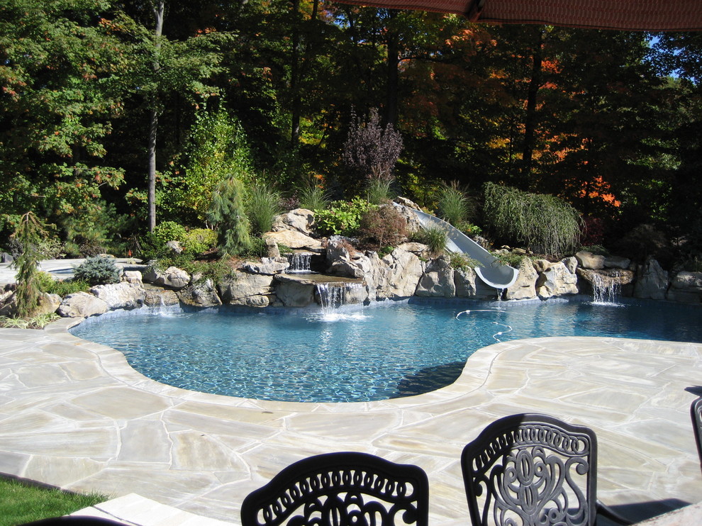 Ramsey, NJ Free Form Gunite Pool With Slide and Custom Cabana ...