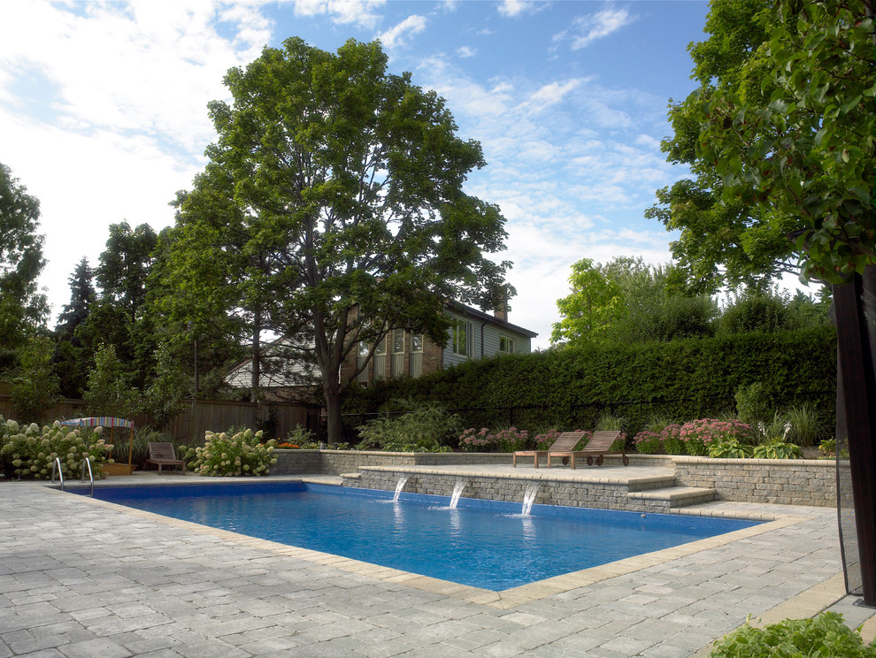 Rectangle Pool with Sheer Descent Water Feature - Modern - Swimming ...