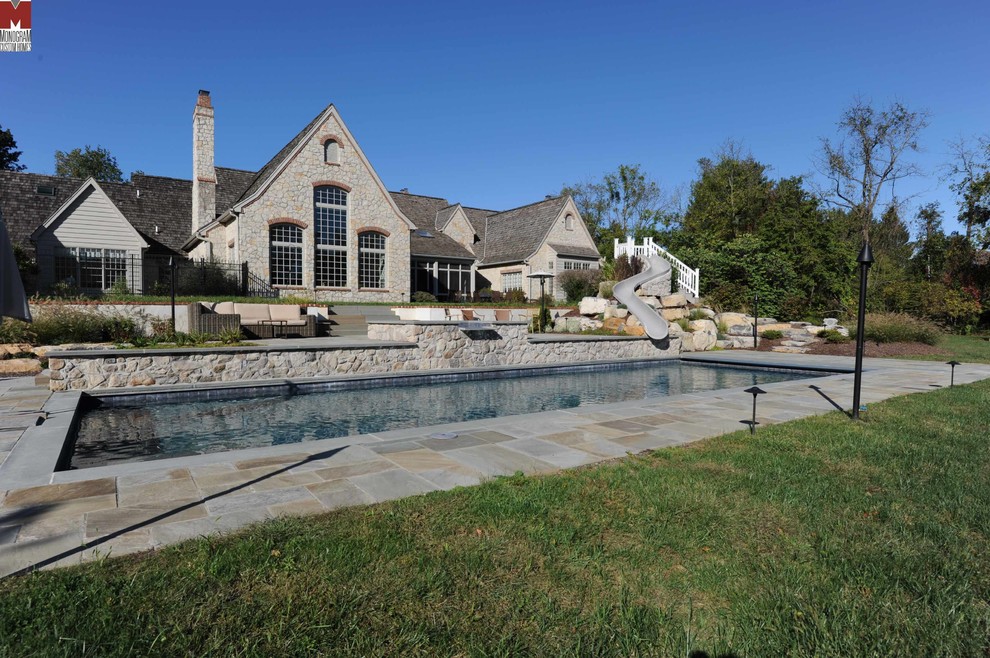 Rectangle salt water inground pool with Waterslide and Pavilion ...