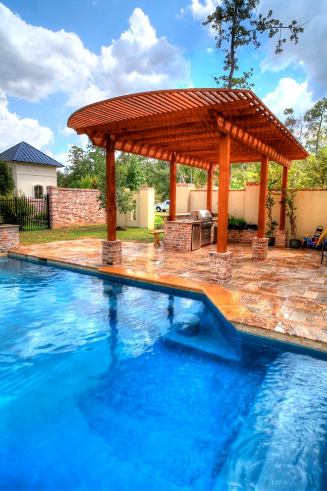 Rectangular Pool 3 - disappearing fountain and pergola - Traditional ...