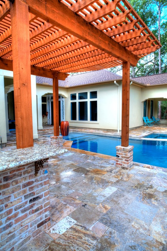 Rectangular Pool 3 - disappearing fountain and pergola - Traditional ...