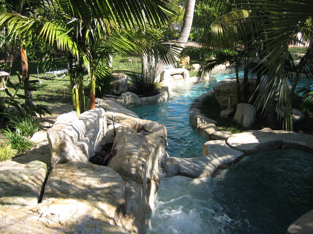 Rock Pool with Lazy River - Tropical Garden Style - Tropical - Pool ...