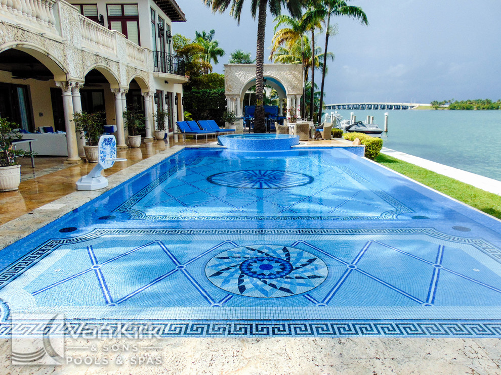 Roman Geometric Pool With Infinity Edge and Custom Tile in Miami Beach ...