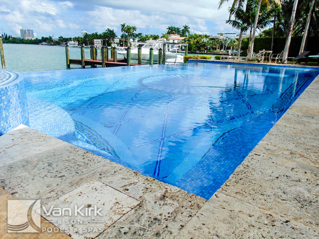 Roman Geometric Pool With Infinity Edge and Custom Tile in Miami Beach ...
