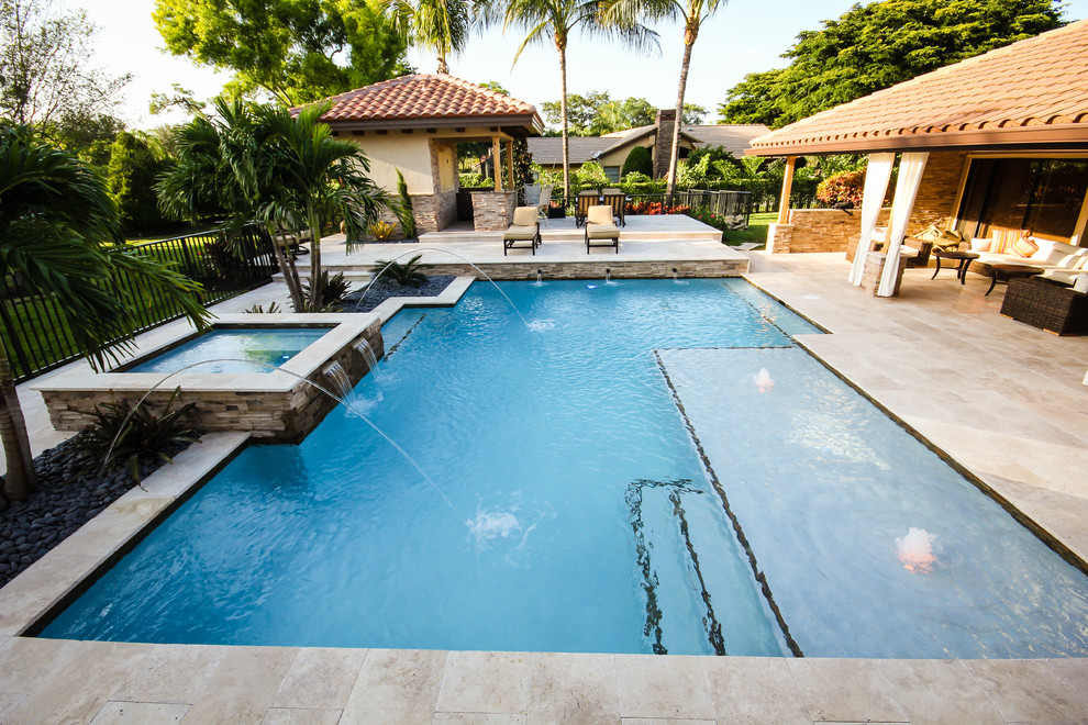 Roman/Geometric Pool with Spa & Water Features Including Sun Shelf in ...