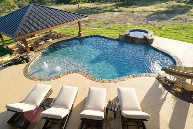 Ruby Ranch Pool w/Waterslide (Cedar) - Rustic - Swimming Pool & Hot Tub ...