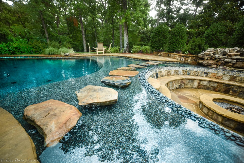 Rustic Pool with Incredible Sunken Patio & Fire Pit - Rustikal - Pools ...