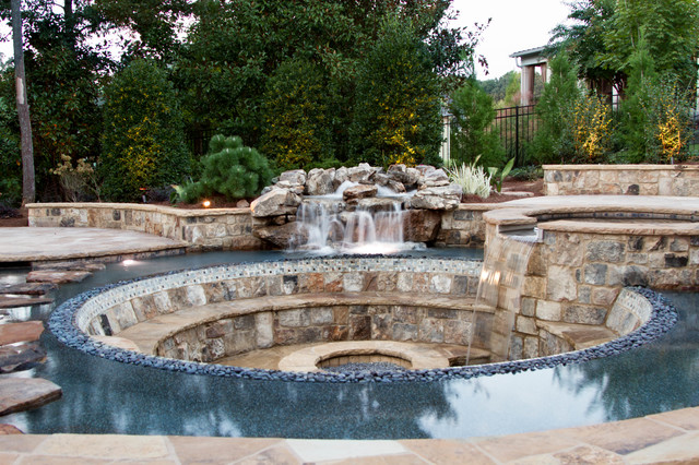 Rustic Pool with Incredible Sunken Patio & Fire Pit - Rustic - Swimming ...