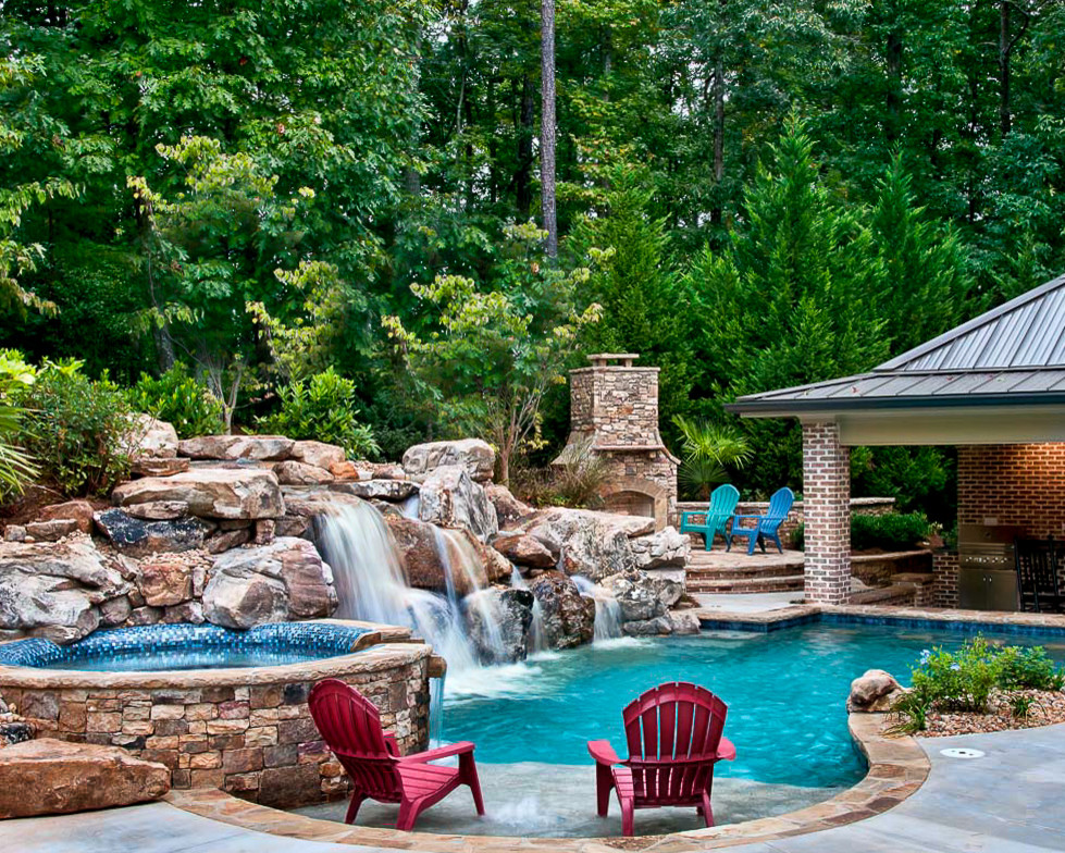 Rustic Pool with Spa Waterfall & Swim Up Bar - Rustic - Pool - Other ...