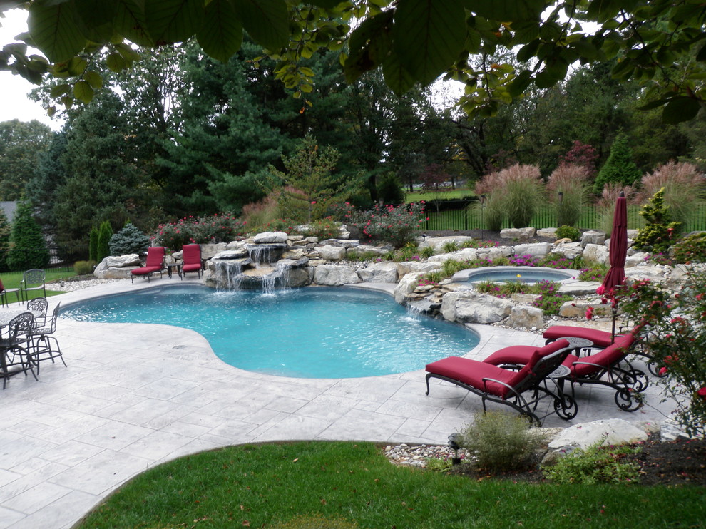 Salisbury Township custom freeform pool with raised spa and waterfall ...