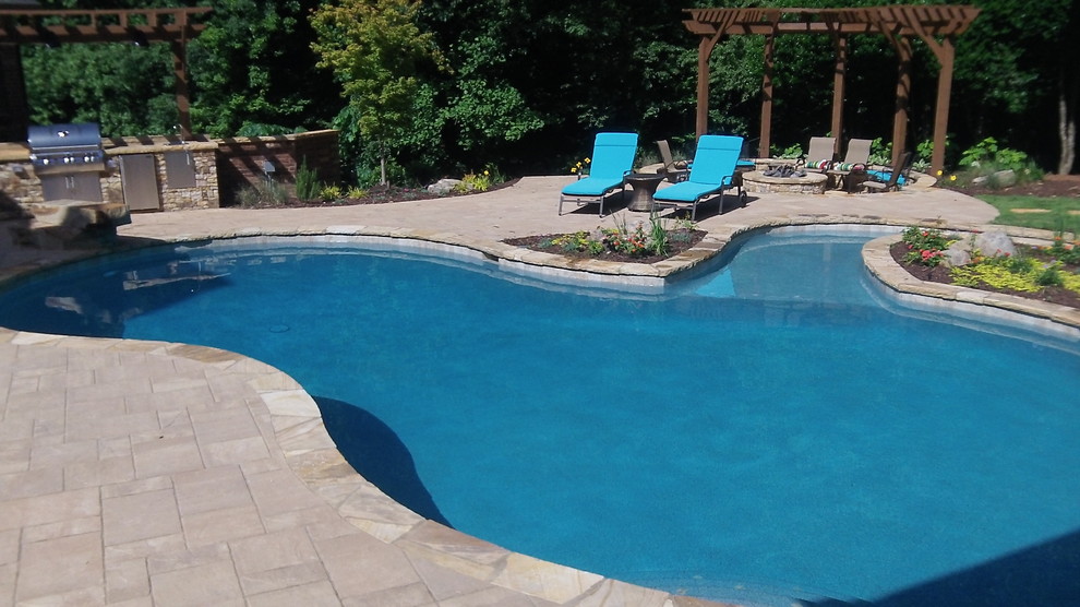 Satin Matrix Aqua Blue with a Primera Stone Spa - Contemporary - Pool ...