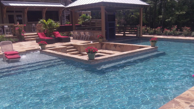 Satin Matrix Aqua Blue with Ocean Bead Glass - Beach Style - Pool ...