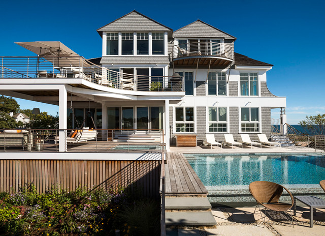 seaside glass tile vanishing edge infinity swimming pool + spa ...