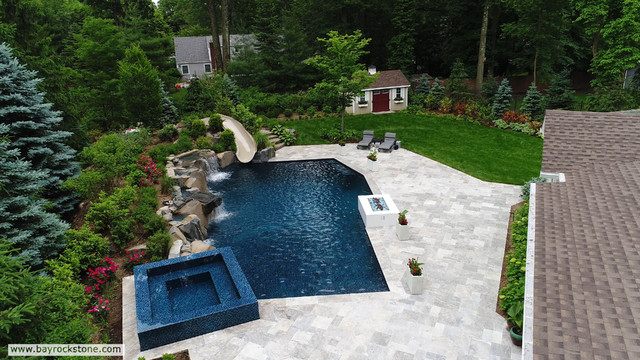 Silver Travertine French Pattern Pavers and Veneer Stone Project in ...