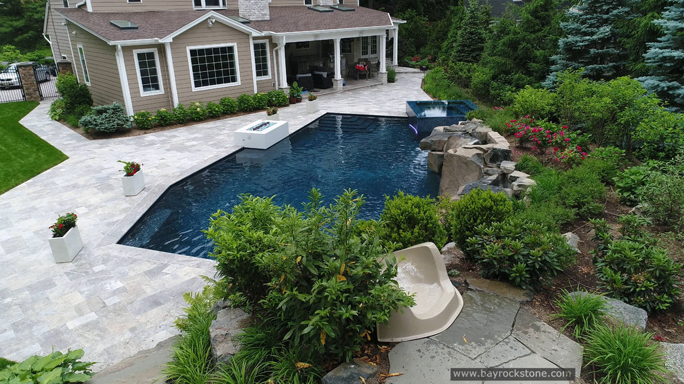 Silver Travertine French Pattern Pavers and Veneer Stone Project in ...