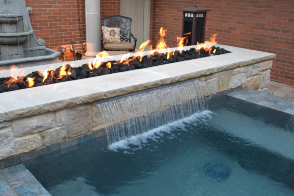 Southlake Brownstone Pool/Spa/Kitchen in Tight Space - Contemporary ...