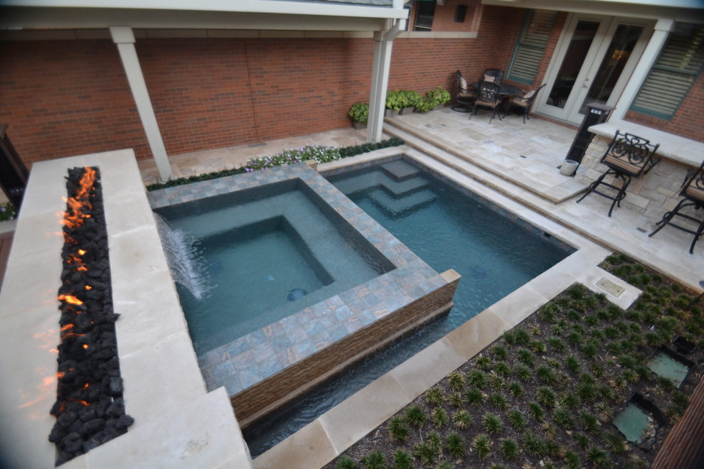Southlake Brownstone Pool/Spa/Kitchen in Tight Space - Contemporary ...