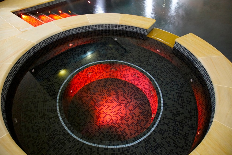 Spa and swimming pool with unique lighting - Modern - Pool - New York ...